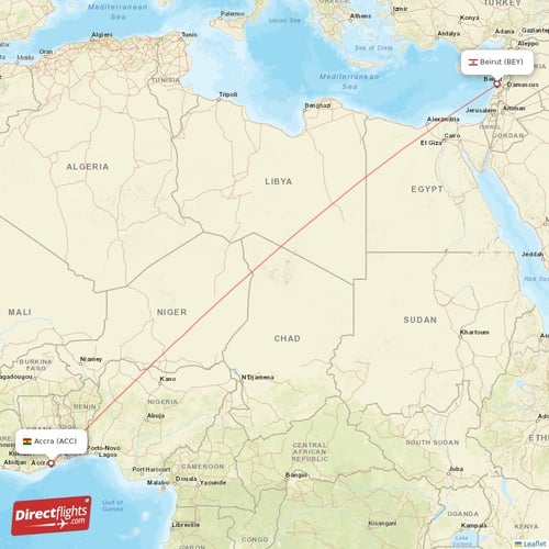 Direct flights from Accra to Beirut, ACC to BEY non-stop - Directflights.com