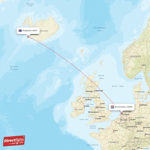 Direct flights from Amsterdam to Reykjavik, AMS to KEF non-stop - Directflights.com