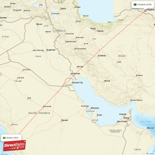 Direct flights from Ashgabat to Jeddah (ASB-JED) - Directflights.com