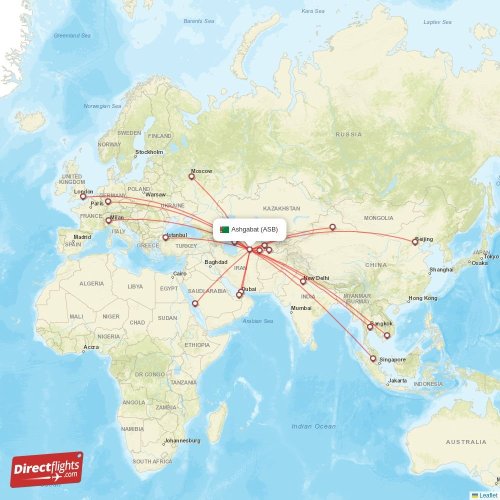 Direct flights to Ashgabat - ASB, Turkmenistan - Directflights.com