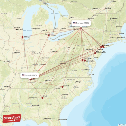 Direct flights from Nashville to Rochester (BNA-ROC) - Directflights.com