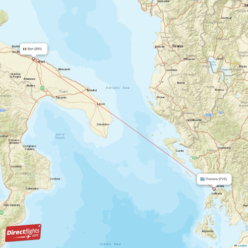Direct flights from Bari to Preveza (BRI-PVK) - Directflights.com