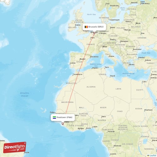 Direct flights from Brussels to Freetown, BRU to FNA non-stop - Directflights.com