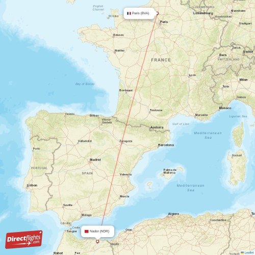 Direct flights from Paris to Nador (BVA-NDR) - Directflights.com