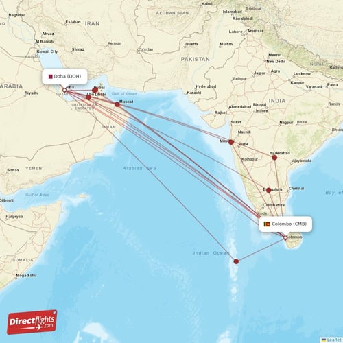 Direct flights from Colombo to Doha, CMB to DOH non-stop - Directflights.com