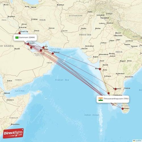 Direct flights from Dammam to Thiruvananthapuram, DMM to TRV non-stop - Directflights.com