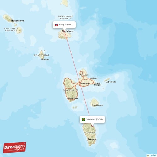 Direct flights from Dominica to Antigua, DOM to ANU non-stop - Directflights.com