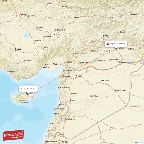 Direct flights from Ercan to Diyarbakir, ECN to DIY non-stop ...