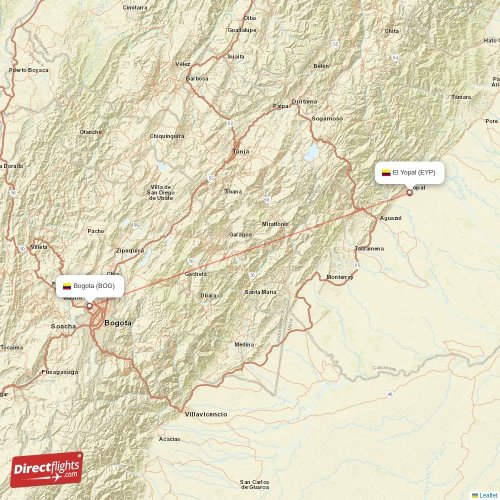 Direct flights from El Yopal - 1 destinations - EYP, Colombia ...