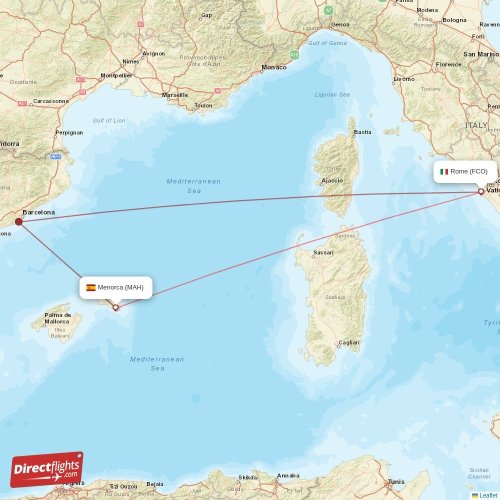 Direct flights from Rome to Menorca (FCO-MAH) - Directflights.com
