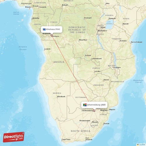 Direct flights from Kinshasa to Johannesburg, FIH to JNB non-stop - Directflights.com