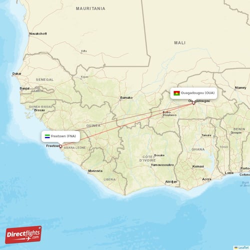 Direct flights from Freetown to Ouagadougou, FNA to OUA non-stop - Directflights.com