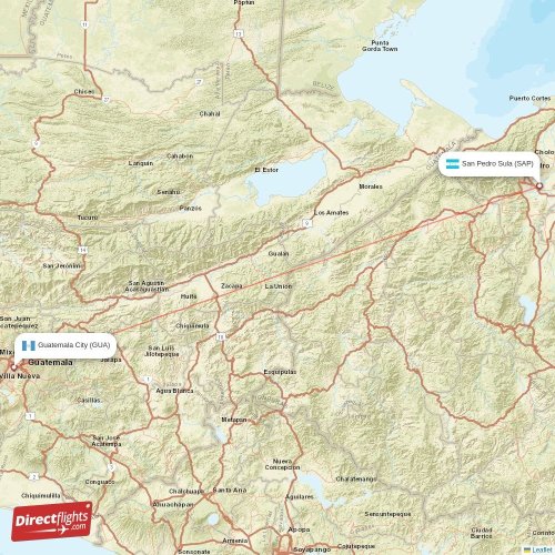Direct flights from Guatemala City to San Pedro Sula, GUA to SAP non ...