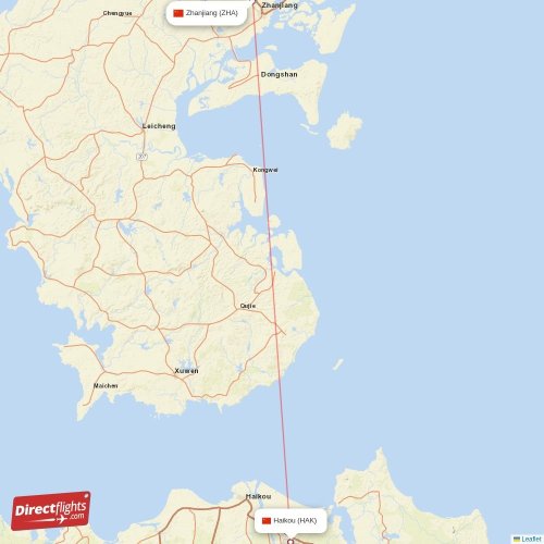 Direct flights from Haikou to Zhanjiang (HAK-ZHA) - Directflights.com