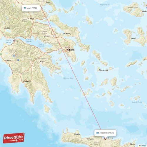 Direct flights from Heraklion to Volos (HER-VOL) - Directflights.com