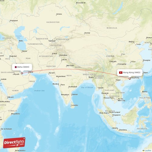 Direct flights from Hong Kong to Doha, HKG to DOH non-stop - Directflights.com