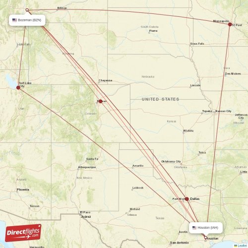 Direct flights from Houston to Bozeman (IAH-BZN) - Directflights.com