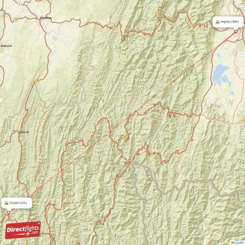 Direct flights from Imphal to Aizawl (IMF-AJL) - Directflights.com
