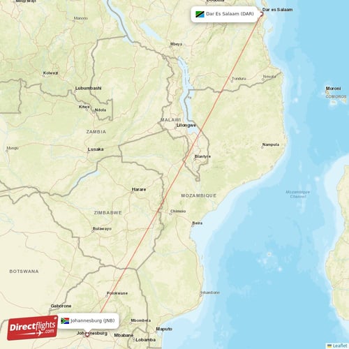 Direct flights from Johannesburg to Dar Es Salaam, JNB to DAR non-stop - Directflights.com