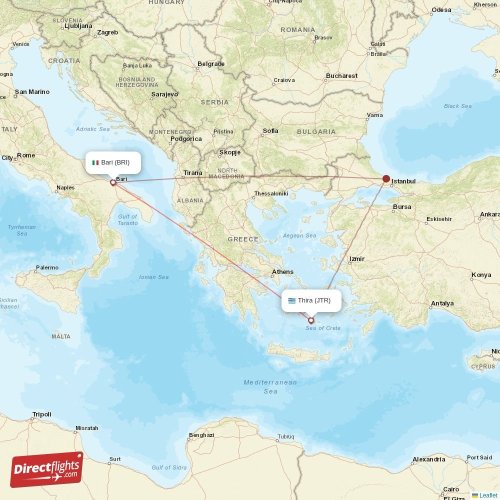 Direct flights from Thira to Bari (JTR-BRI) - Directflights.com