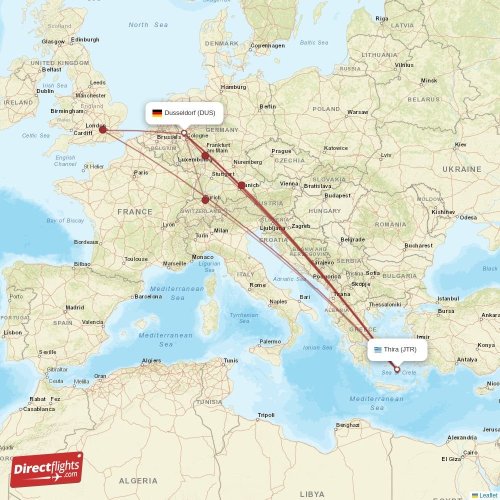 Direct flights from Thira to Dusseldorf (JTR-DUS) - Directflights.com