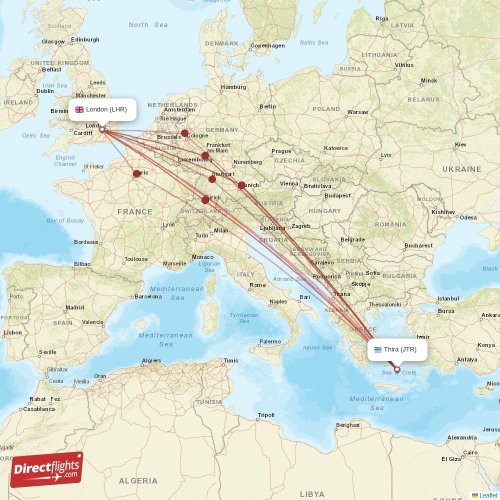 Direct flights from Thira to London (JTR-LHR) - Directflights.com