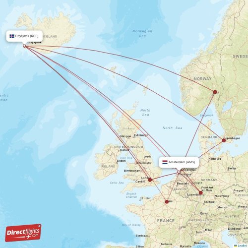Direct flights from Reykjavik to Amsterdam (KEF-AMS) - Directflights.com