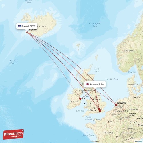 Direct flights from Reykjavik to Newcastle (KEF-NCL) - Directflights.com