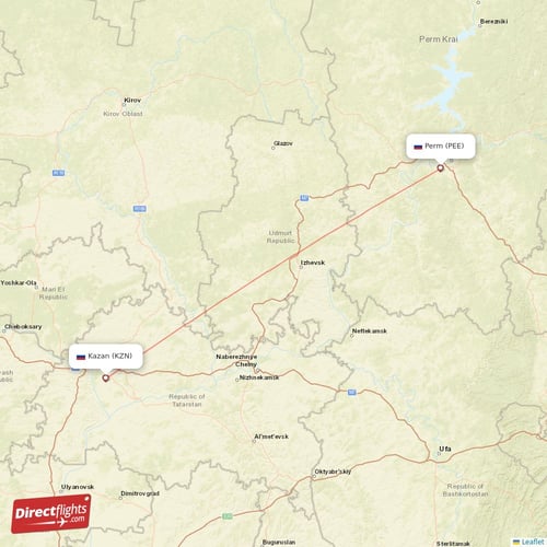 Direct flights from Kazan to Perm, KZN to PEE non-stop - Directflights.com