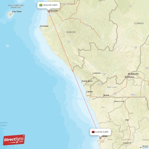 Direct flights from Luanda to Libreville, LAD to LBV non-stop - Directflights.com