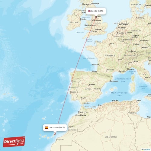 Direct flights from Leeds to Lanzarote, LBA to ACE non-stop - Directflights.com