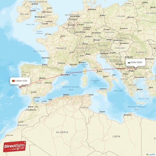 Direct flights from Lisbon to Sofia, LIS to SOF non-stop - Directflights.com