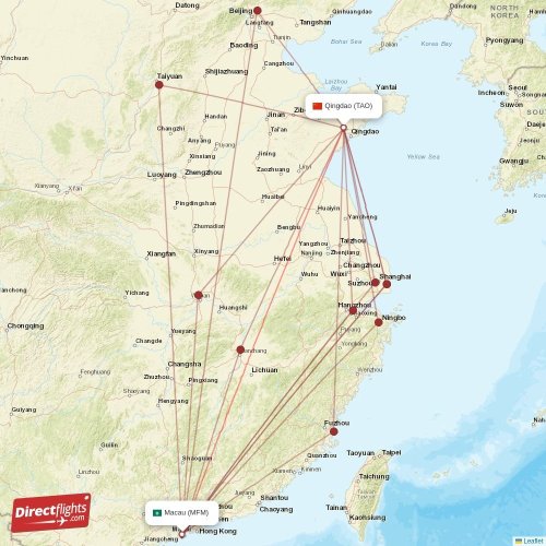 Direct flights from Macau to Qingdao (MFM-TAO) - Directflights.com