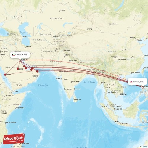 Direct flights from Manila to Kuwait (MNL-KWI) - Directflights.com