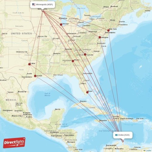 Direct flights from Minneapolis to Aruba (MSP-AUA) - Directflights.com