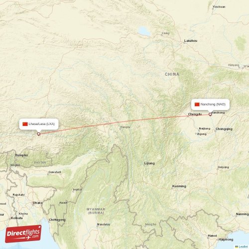 Direct flights from Nanchong to Lhasa/Lasa, NAO to LXA non-stop ...