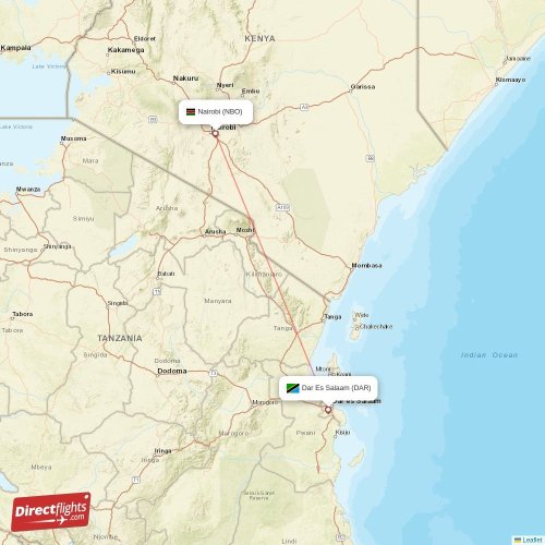 Direct flights from Nairobi to Dar Es Salaam (NBO-DAR) - Directflights.com
