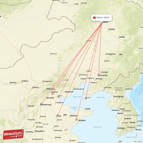 Direct flights from Qiqihar - 8 destinations - NDG, China - Directflights.com