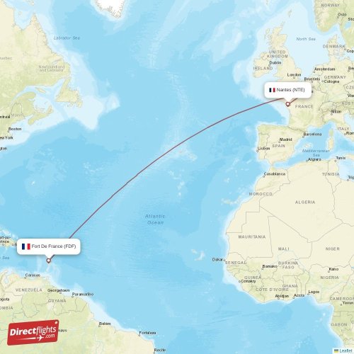 Direct flights from Nantes to Fort De France, NTE to FDF non-stop ...