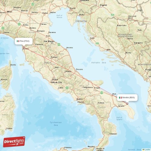 Direct flights from Pisa to Brindisi, PSA to BDS non-stop ...