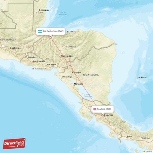 Direct flights from San Pedro Sula to San Jose, SAP to SJO non-stop - Directflights.com