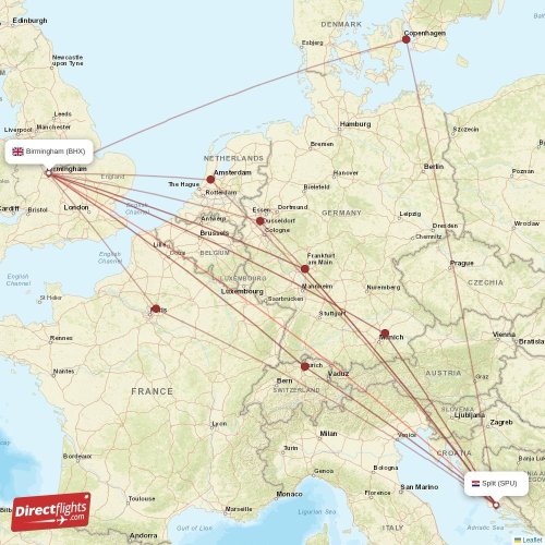 Direct flights from Split to Birmingham (SPU-BHX) - Directflights.com