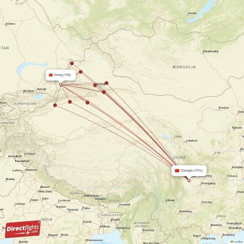 Direct flights from Chengdu to Yining (TFU-YIN) - Directflights.com