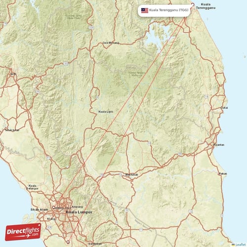 Direct flights from Kuala Terengganu - 2 destinations - TGG, Malaysia ...