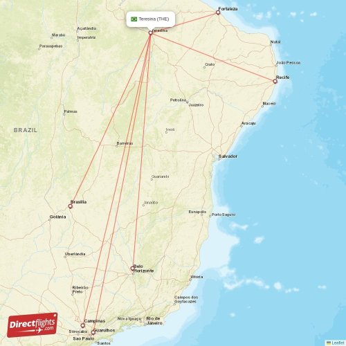 Direct flights from Teresina - 8 destinations - THE, Brazil ...