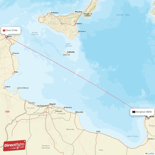 Direct flights from Tunis to Mitiga, Tripoli, TUN to MJI non-stop - Directflights.com