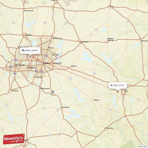 Direct flights to Tyler - TYR, USA - Directflights.com