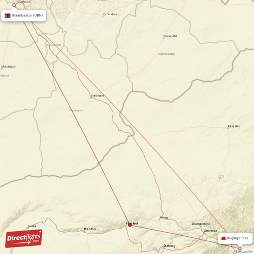 Direct flights from Ulaanbaatar to Beijing (UBN-PEK) - Directflights.com