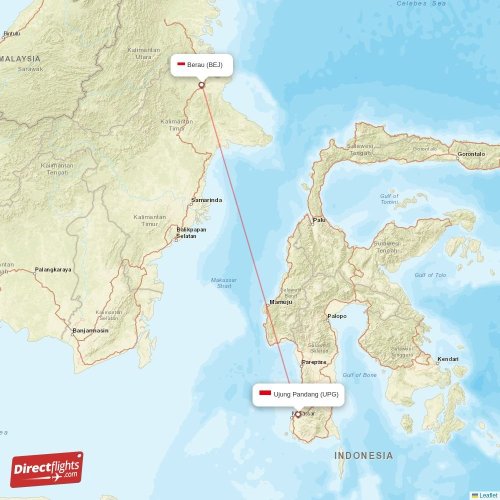 Direct flights from Ujung Pandang to Berau, UPG to BEJ non-stop - Directflights.com