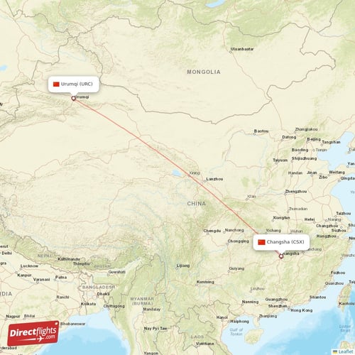 Direct flights from Urumqi to Changsha, URC to CSX non-stop - Directflights.com